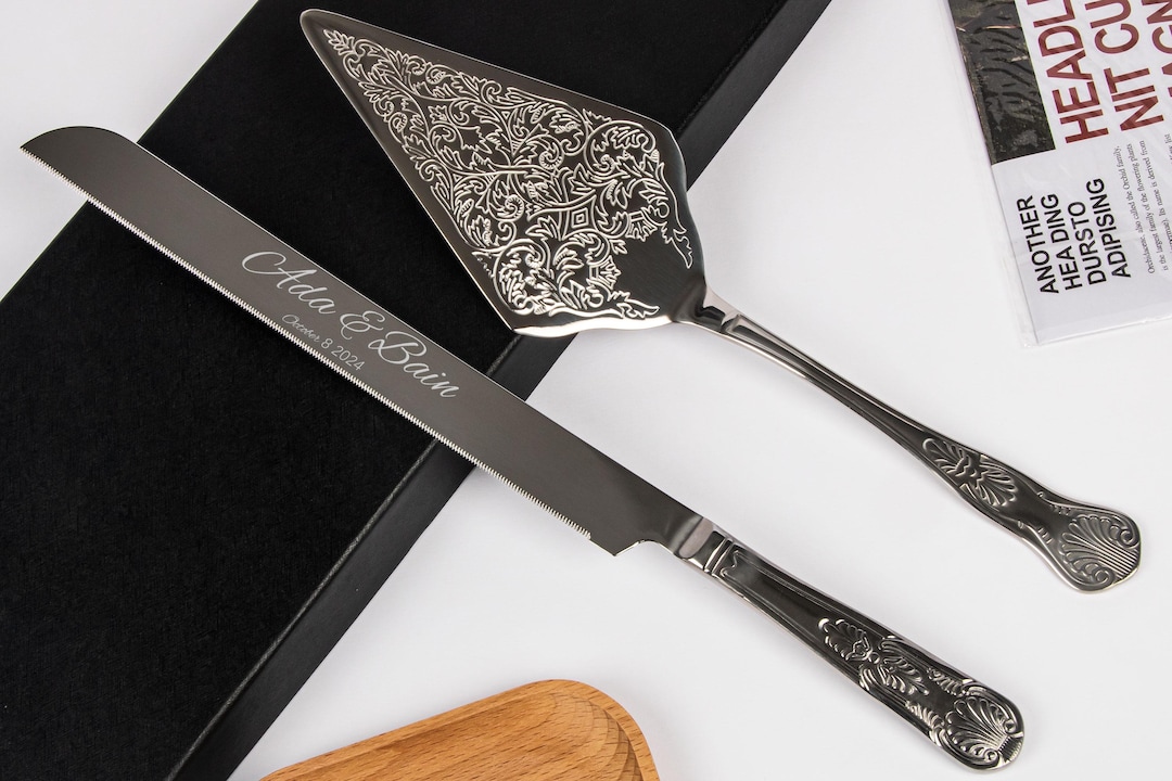 Personalized Wedding Cake Knife Set: Elegant Stainless Steel Bridal ...