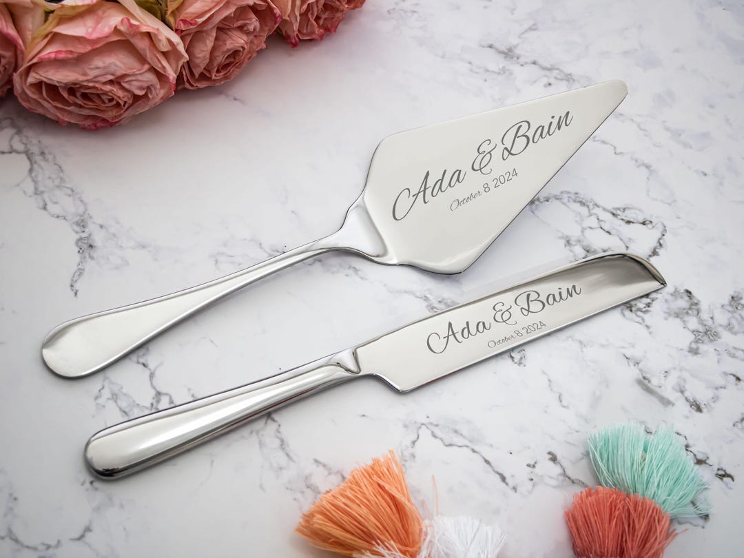 Engraved Wedding Cake Knife Set: Personalized Stainless Steel Keepsake ...