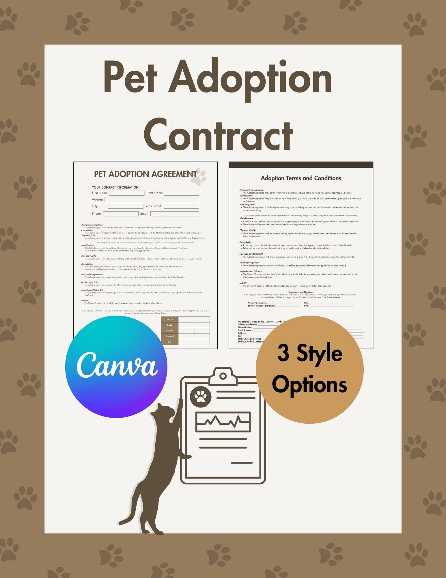 Editable Pet Adoption Contract Template: Customizable Agreement (canva & PDF) - Etsy