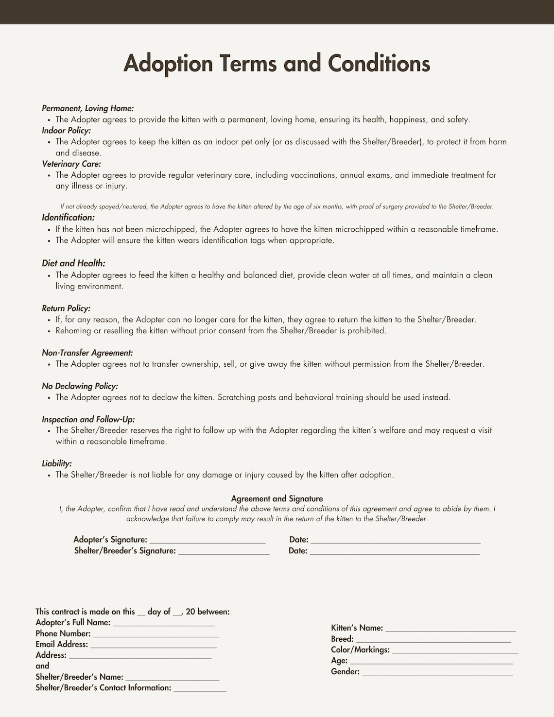 Editable Pet Adoption Contract Template: Customizable Agreement (canva ...
