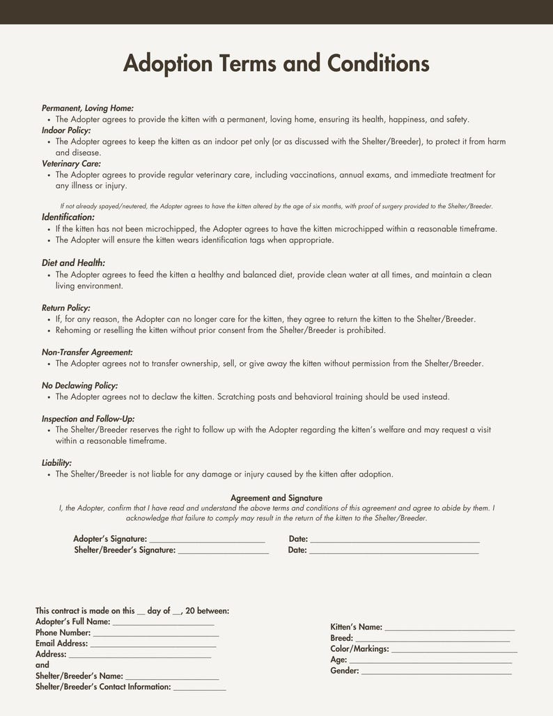Editable Pet Adoption Contract Template: Customizable Agreement (canva ...