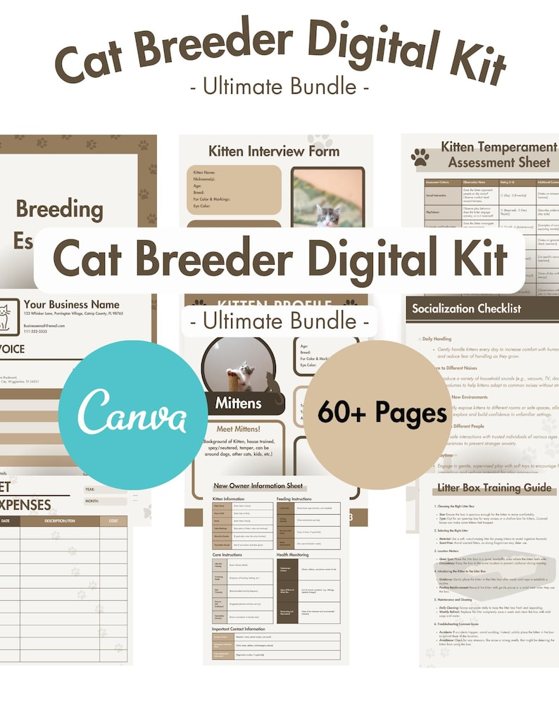 Cat Breeder Digital Kit: Editable Templates & Records (68-page) - Etsy