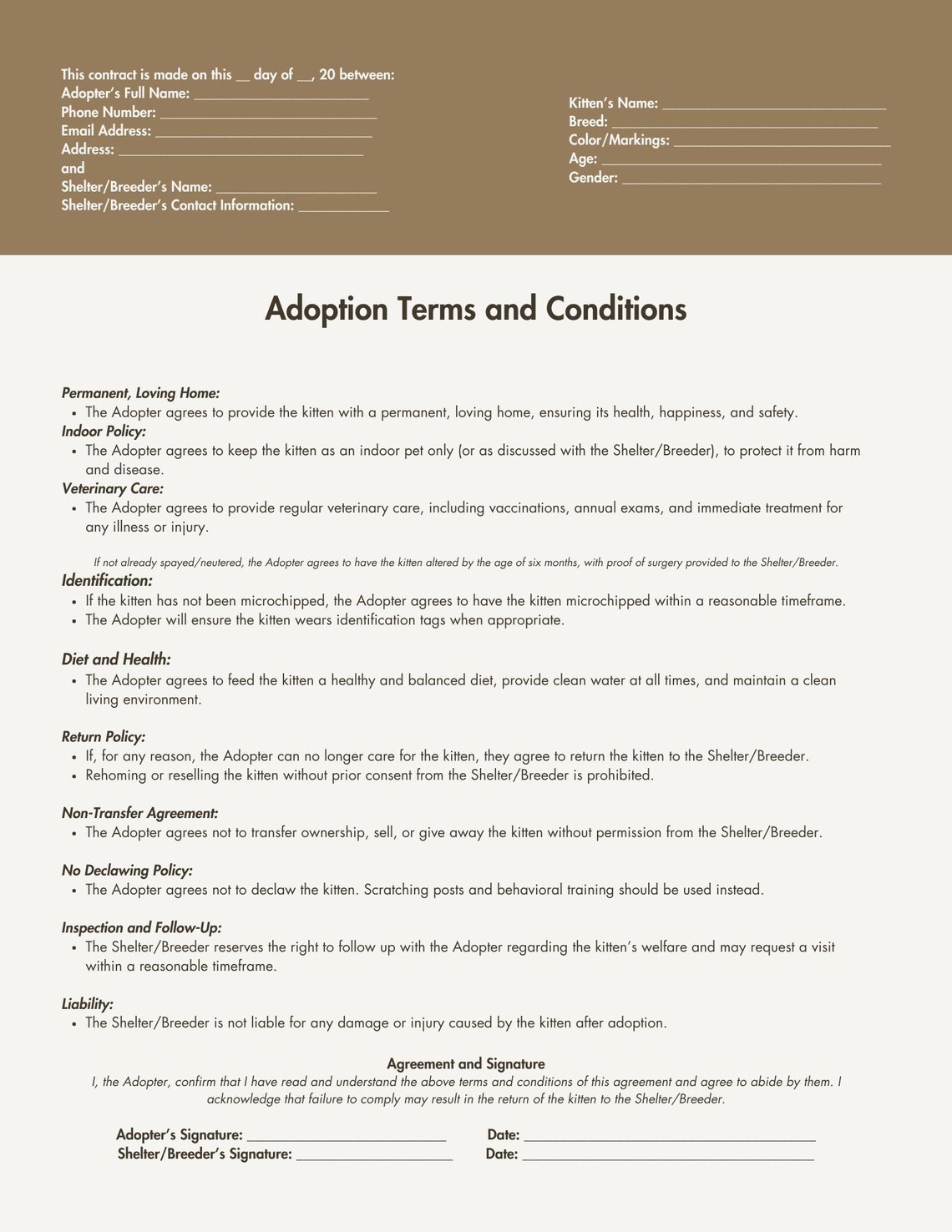Editable Pet Adoption Contract Template: Customizable Agreement (canva ...