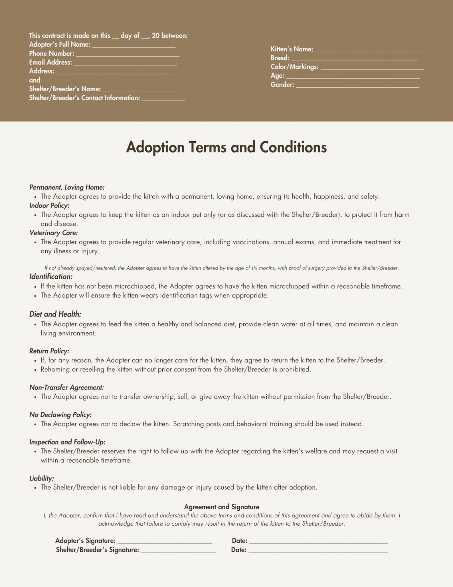 Editable Pet Adoption Contract Template: Customizable Agreement (canva & PDF) - Etsy