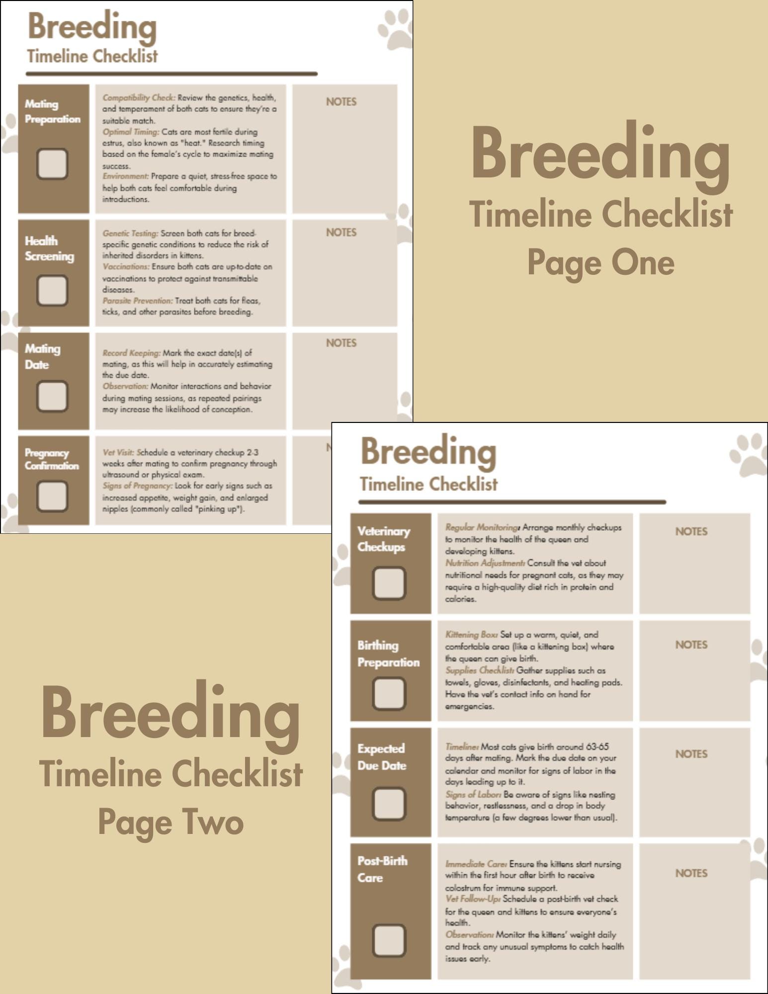 Cat Breeding Checklist: Editable Timeline & Planner (PDF) - Etsy