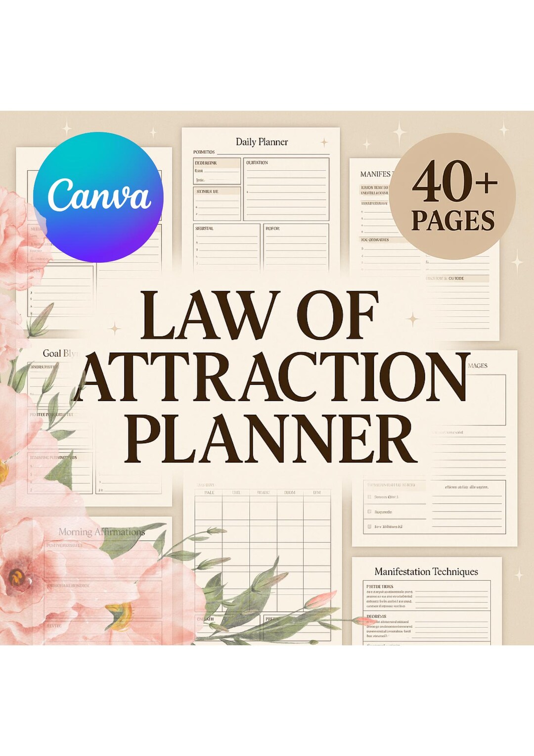 Law of Attraction Planner Canva: Manifestation Journal & Vision Board ...