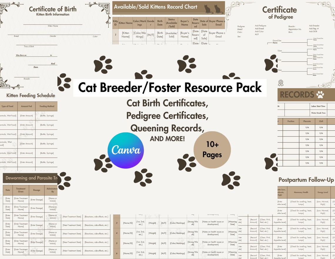Editable Cat Breeder Kit: Canva Templates, Pedigree & Birth ...