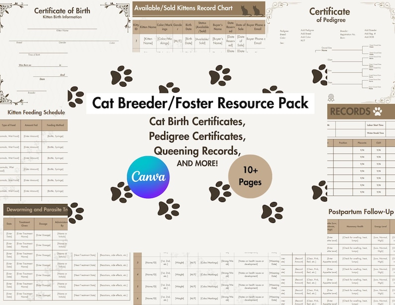 Editable Cat Breeder Kit: Canva Templates, Pedigree & Birth ...
