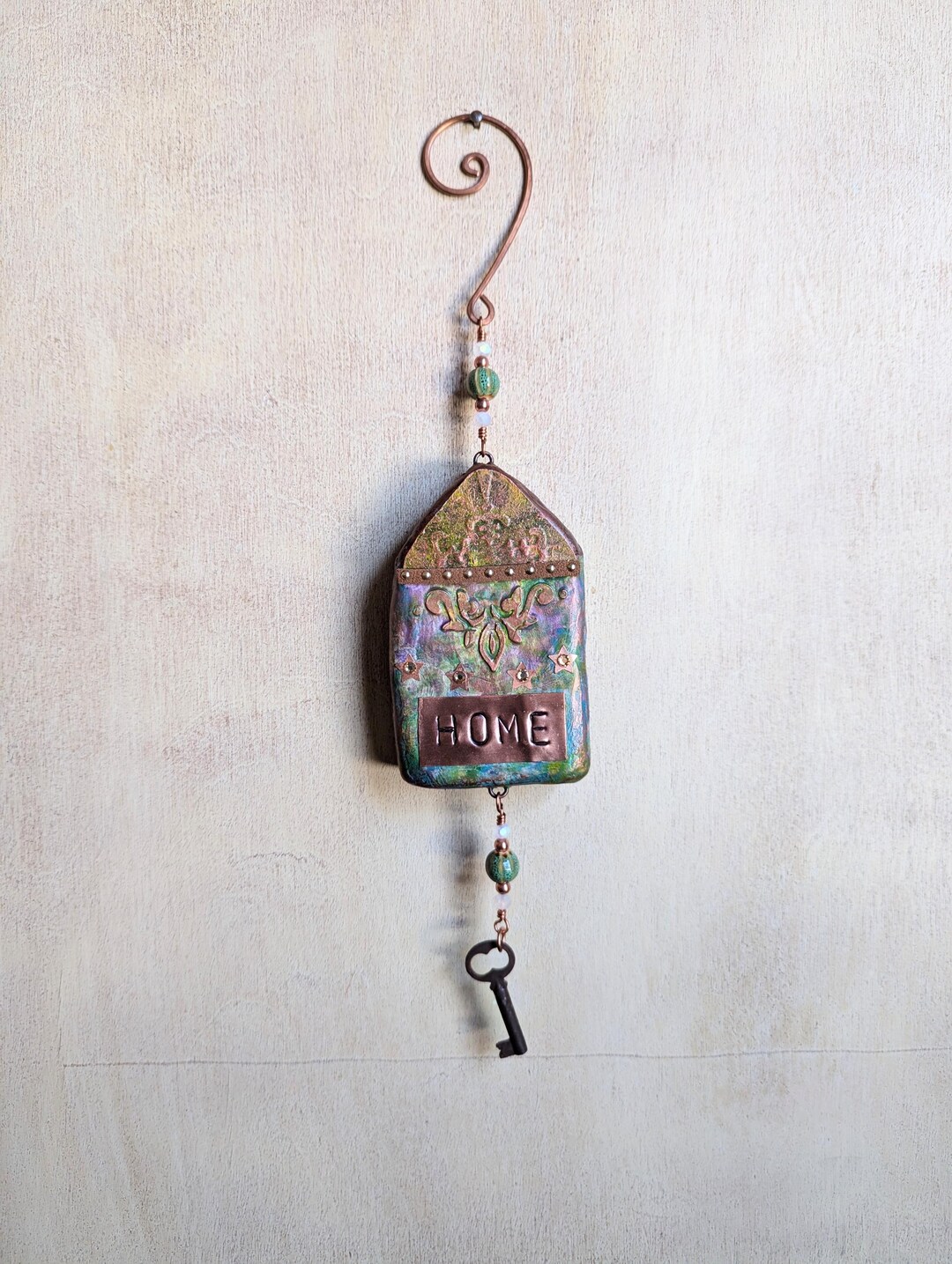 Colorful Tiny Art Clay Sculpture House Copper Assemblage Home Decor ...