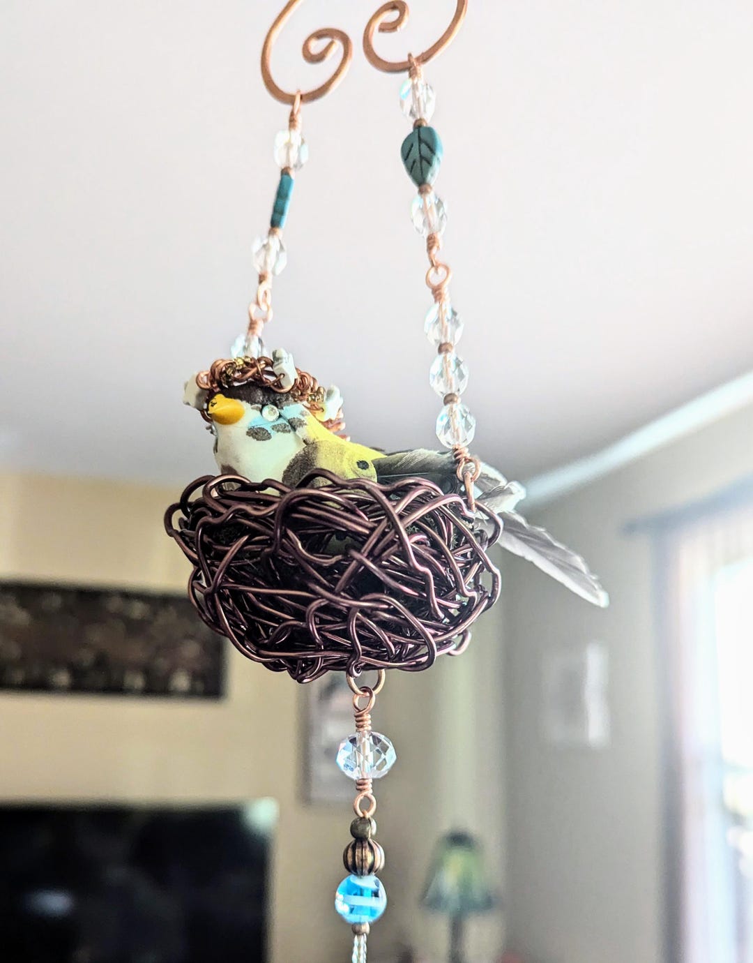 Glass Beaded Sun Catcher, Sweet Home Bird, Wire Nest Assemblage - Etsy