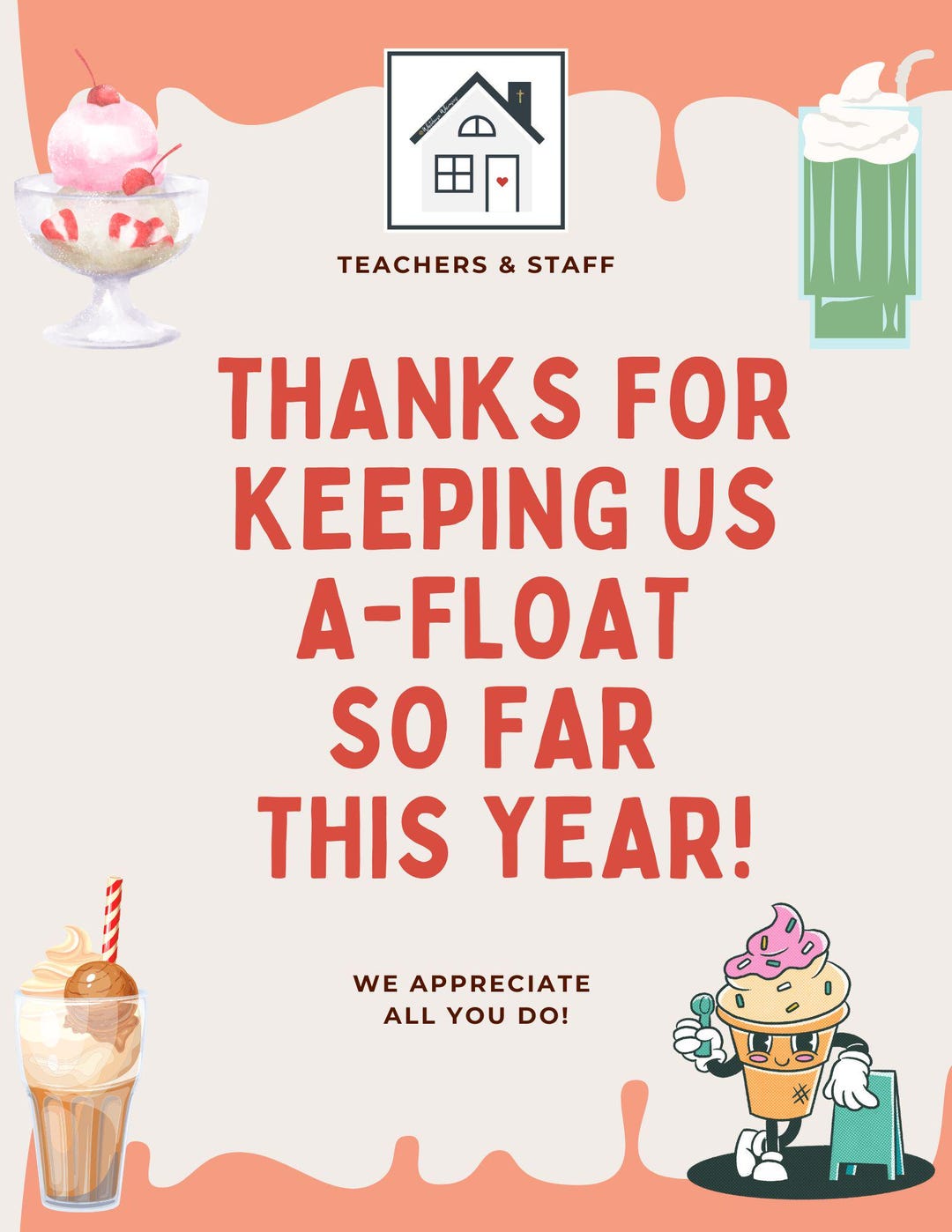Ice Cream Float, Teacher/staff Appreciation Printable 8.5x11 (instant ...