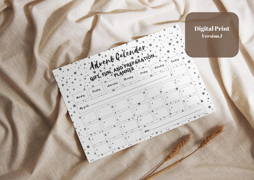 Advent Calendar Printable Planner Digital Download Christmas Countdown ...