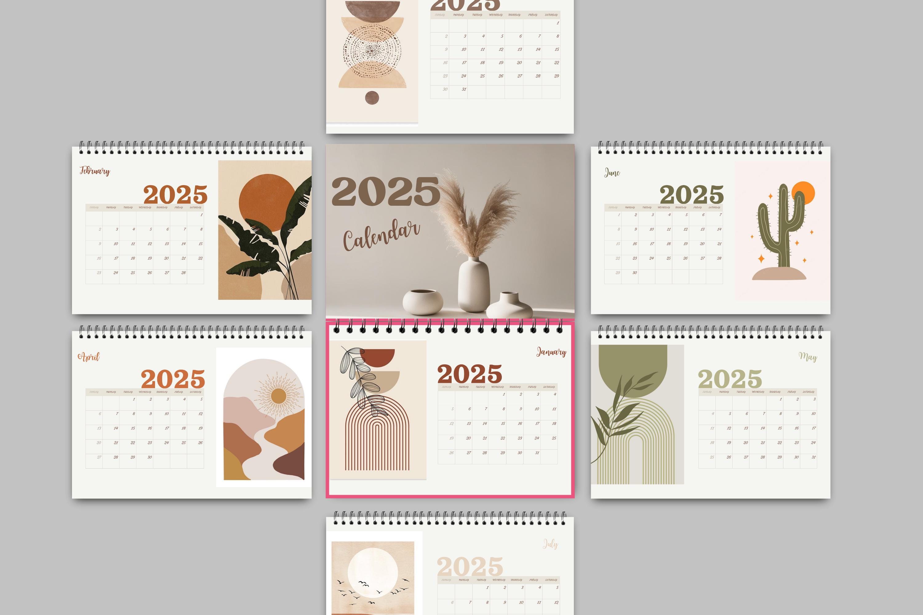2025 Modern Calendar Aesthetic Minimalist Wall Art Instant Download PDF ...