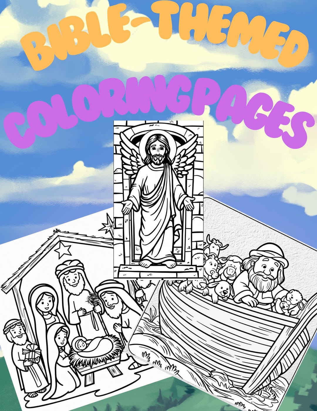 Bible Themed Coloring Pages for Kids 15 Pages - Etsy