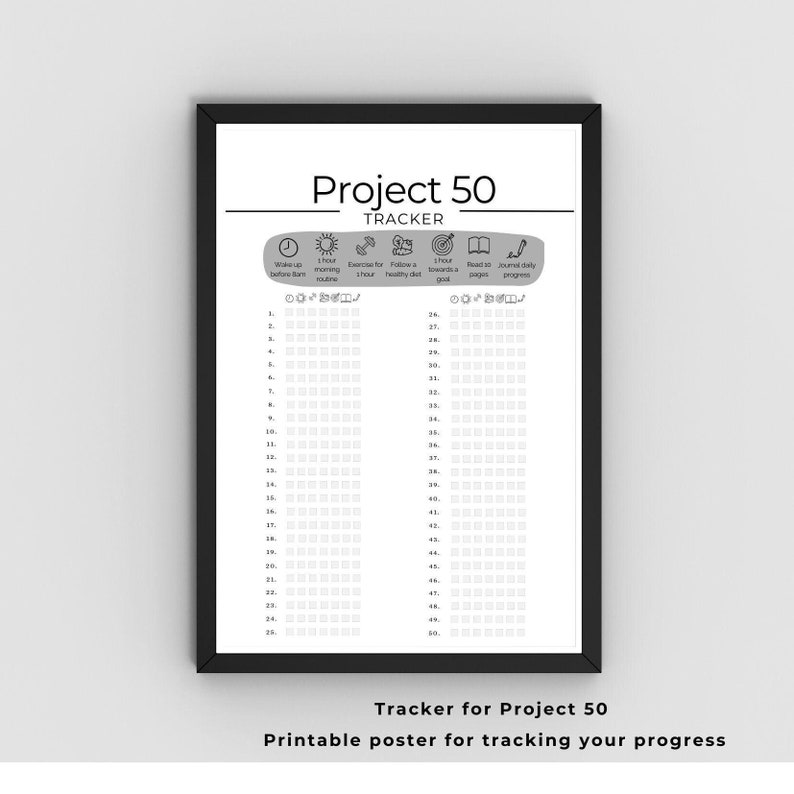 Project 50 Challenge | Fitness Tracker | Personal Development Poster ...