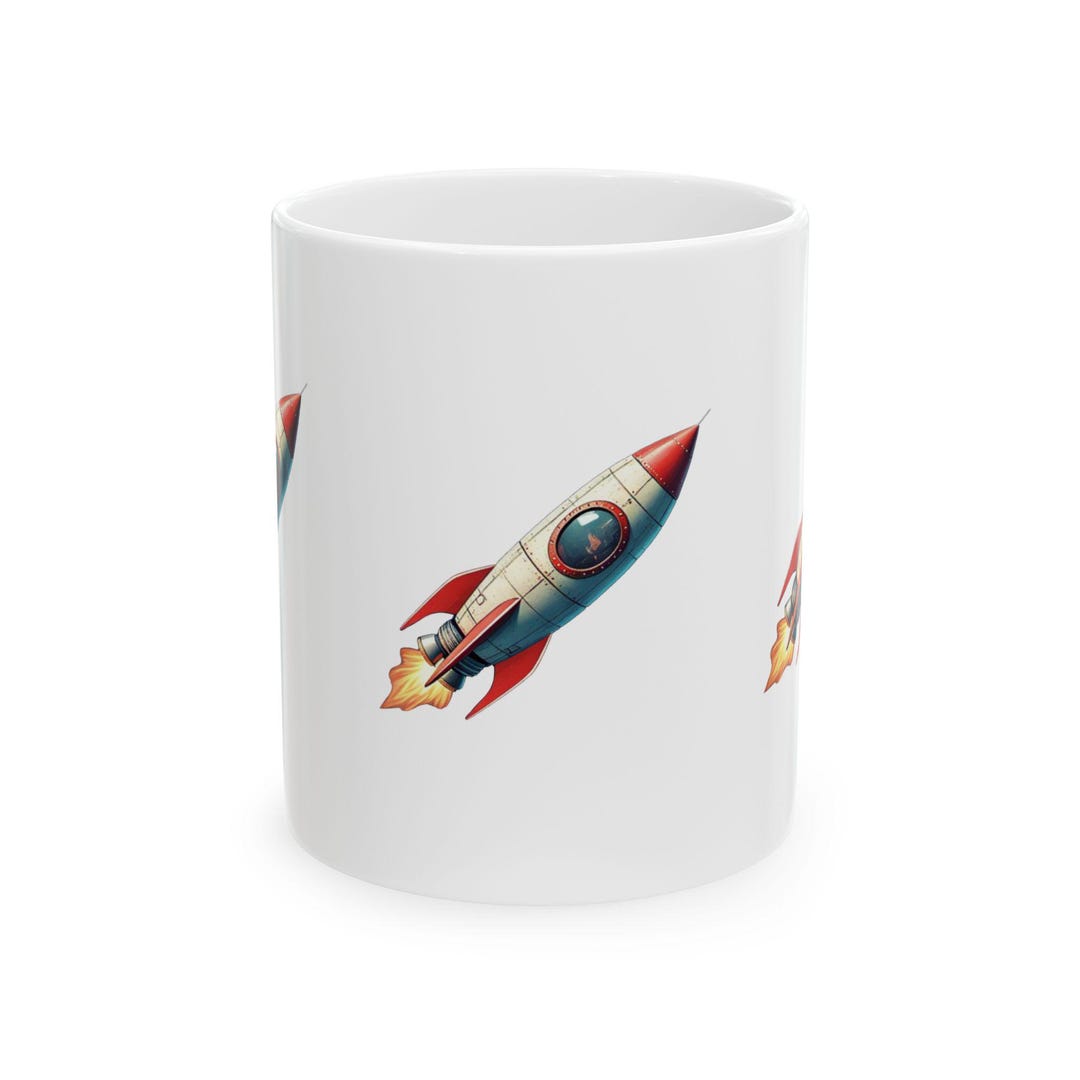 Retro Rocket Ship Ceramic Mug, Space Coffee Cup Gift, Rocketship Tea ...