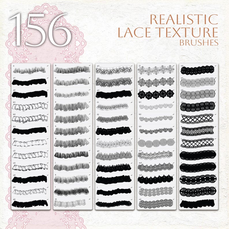 Realistic Lace Texture Brush Set for Procreate | 156 Lace Pattern ...