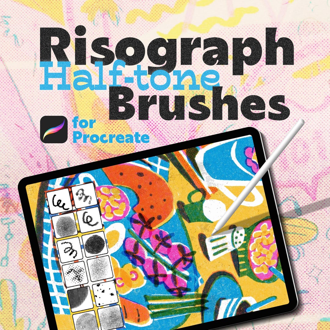 Risograph Procreate Brushes, Retro Pattern, Brush Set, Illustration ...
