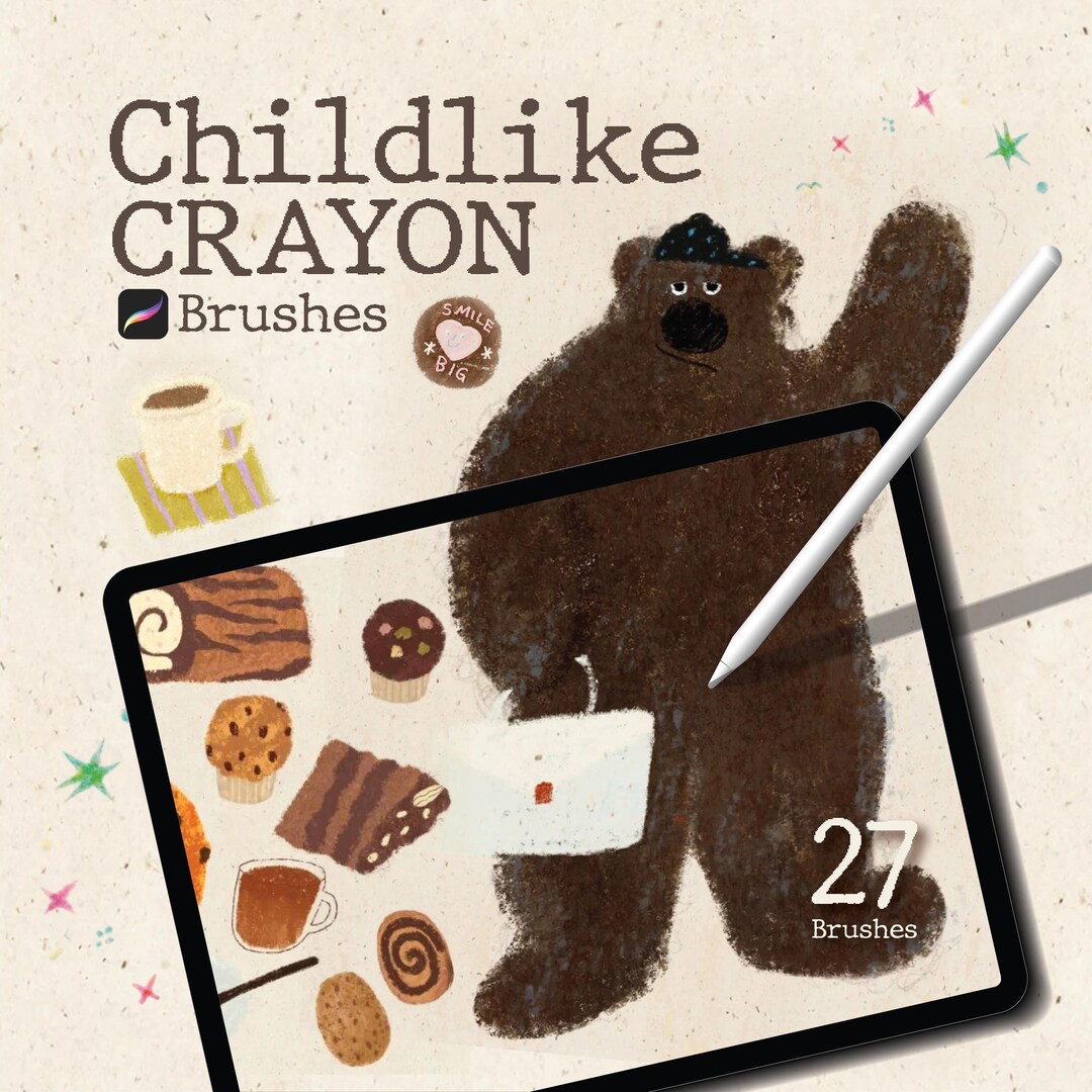 Childlike Crayon Brush Set for Procreate | 27 Realistic Crayon Texture ...