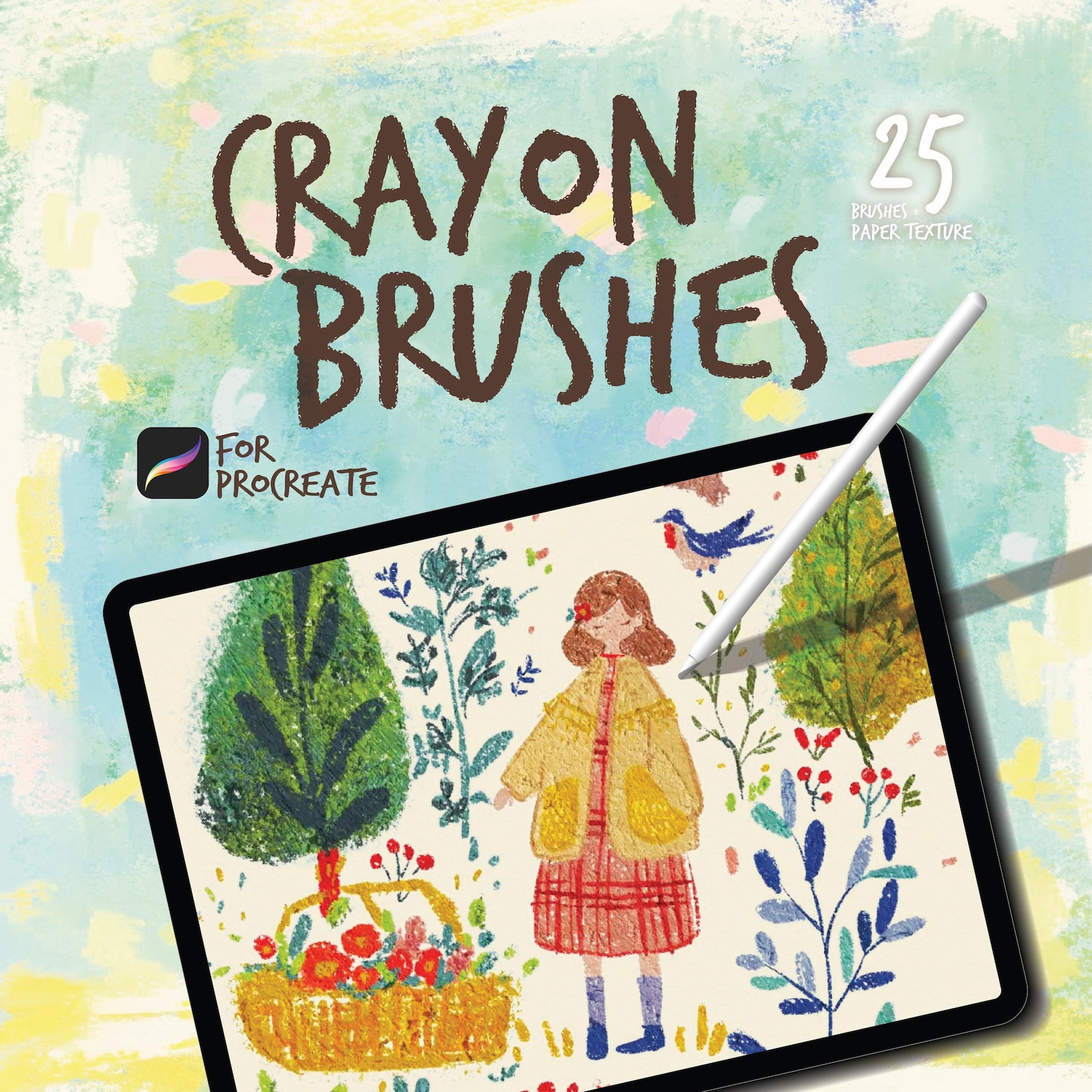 Textured Crayon Procreate Brushes – 25 Realistic Crayon Drawing ...