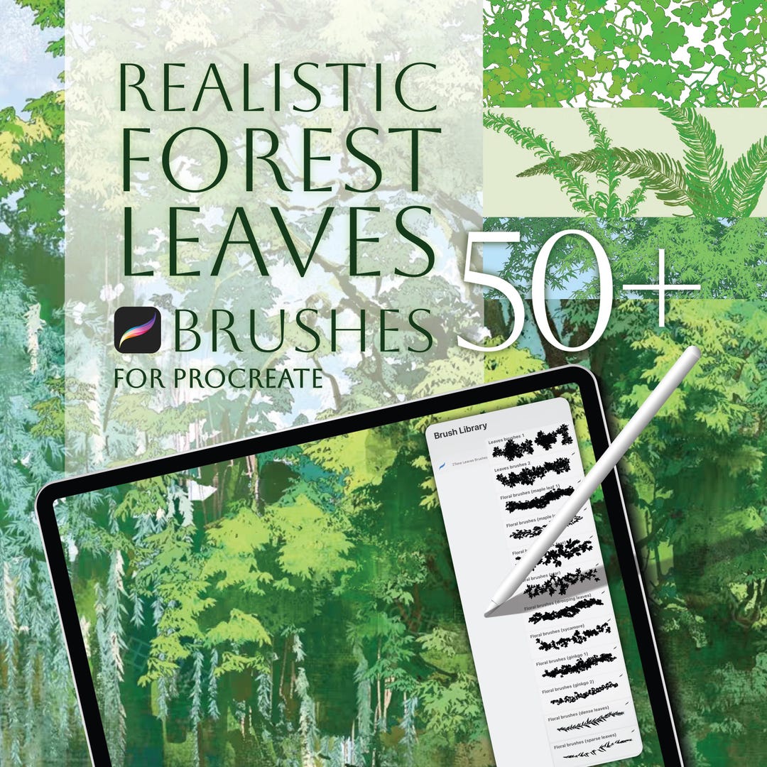 Forest Landscape Procreate Brushes: Watercolor Plant Brush Set (digital ...