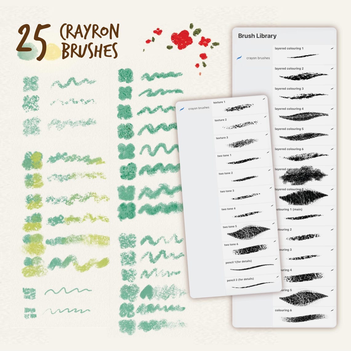 Textured Crayon Procreate Brushes – 25 Realistic Crayon Drawing ...