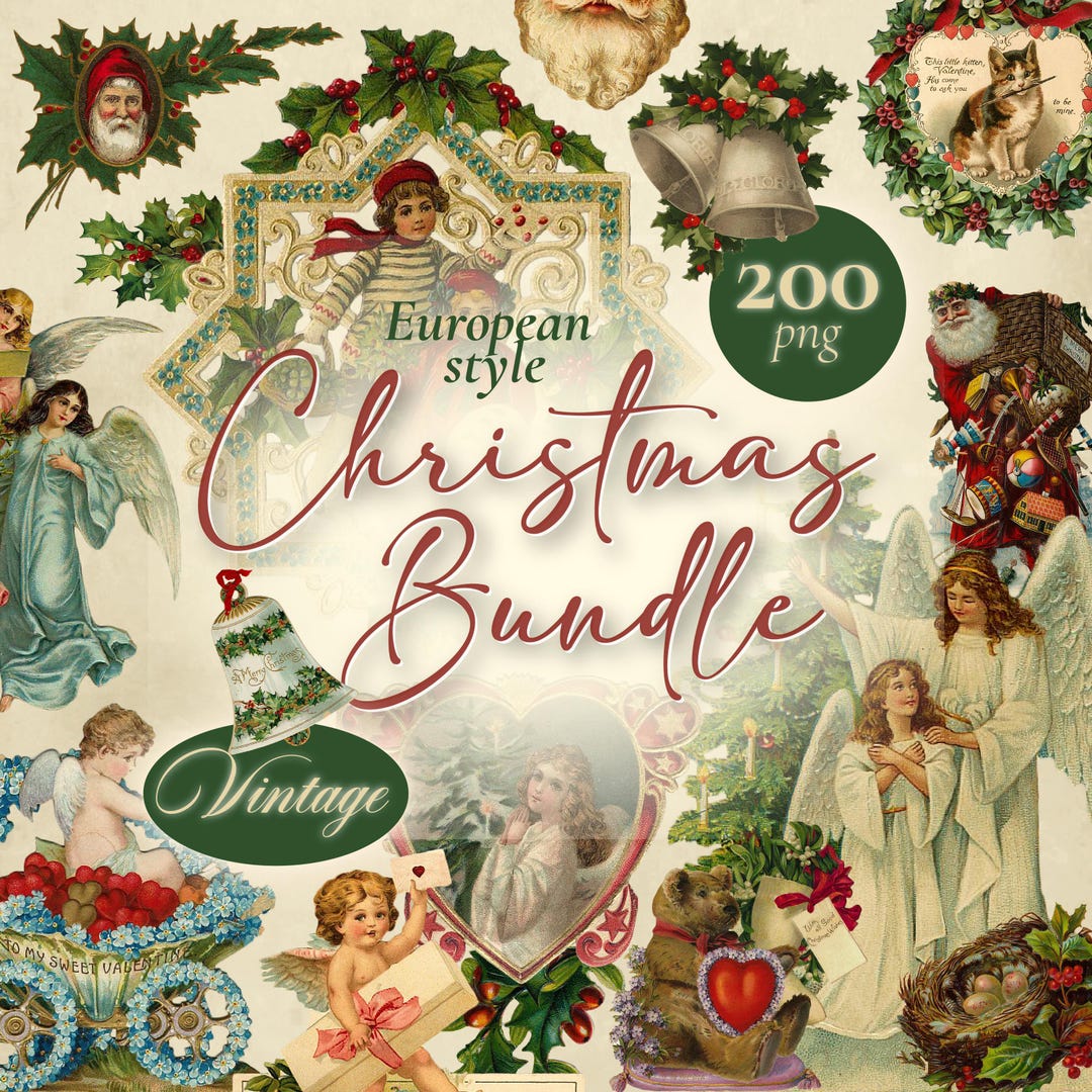 200 Retro Christmas Ornament PNG Bundle, Vintage Christmas PNG, Vintage ...