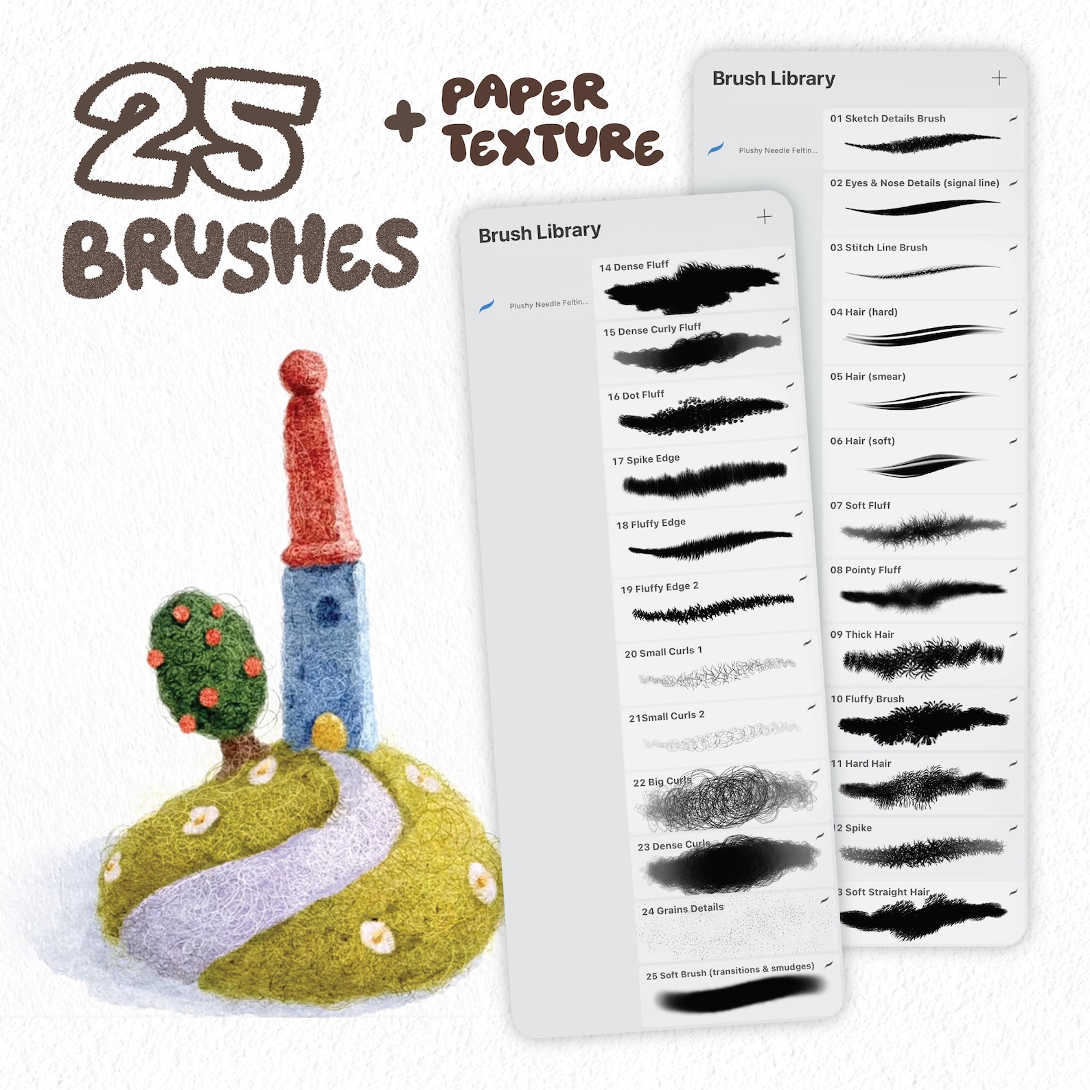 25 Fluffy Plush & Fur Texture Brushes for Procreate | Realistic Fuzzy ...