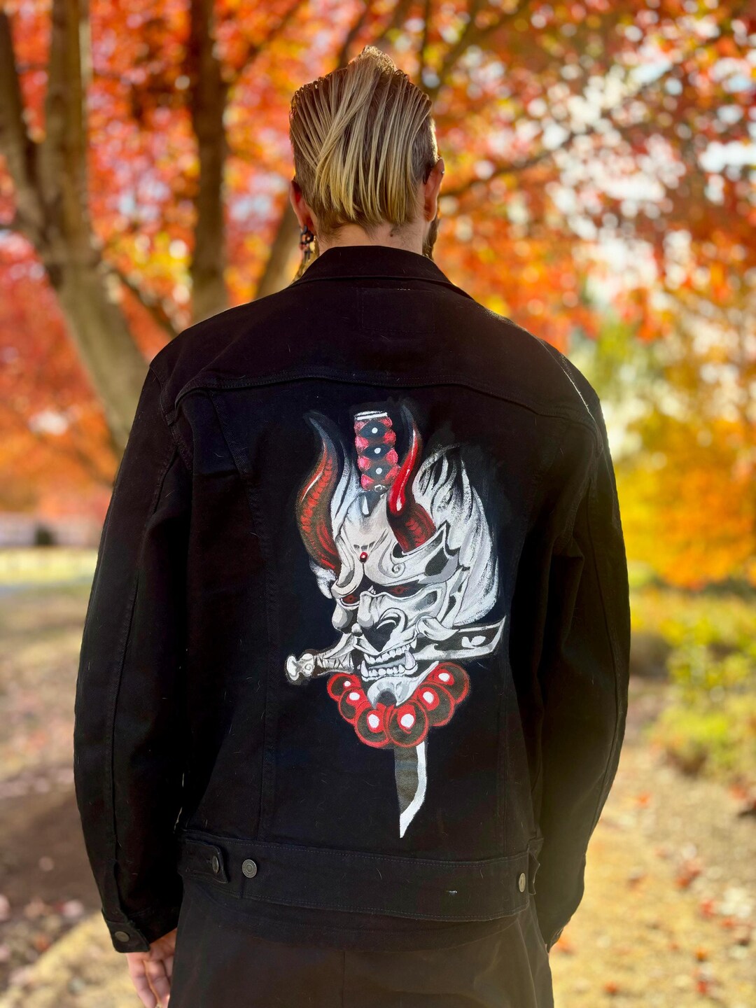 Custom Painted Oni Denim Jacket, Personalized Denim Jacket, Oni Jean ...