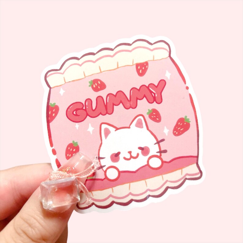 Gummy Cat Sticker | Kawaii, Cats, Strawberries, Fruits, Candy, Sparkles ...