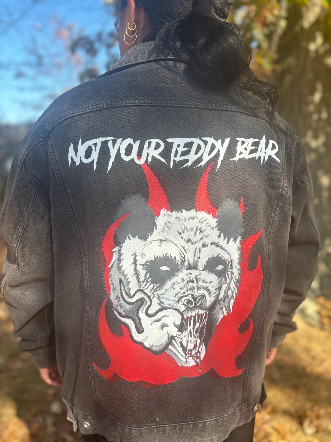 Custom Painted not Your Teddy Bear Panda Denim Jacket, Personalized ...