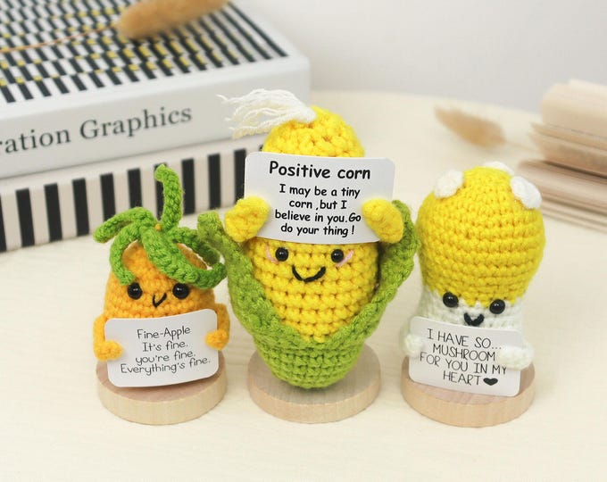 Funny Positive Mushroom, Knitted Mushroom Toy With Positive Card, Cute ...