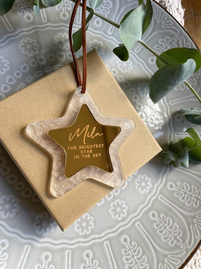 Personalized Memorial Gold Mirrored Star Ornament, Christmas Decoration ...