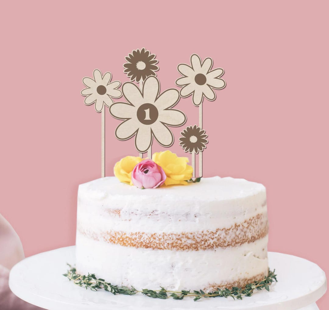 Daisy Flower Wooden Cake Topper Set: First Birthday Decor - Etsy