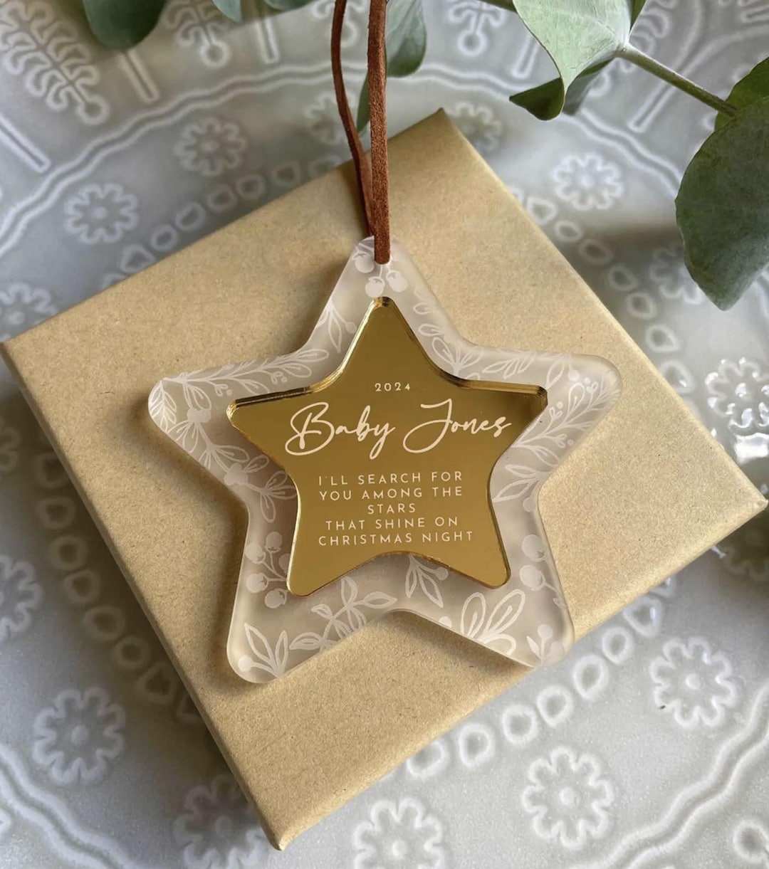 Personalized Memorial Star Ornament: Mirrored Gold Christmas Ornament ...