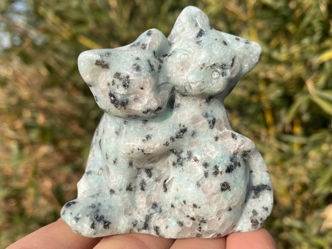 Hand Carved Bodhi Stone Quartz Crystal Cat Specimen: Home Decor (2.5 ...