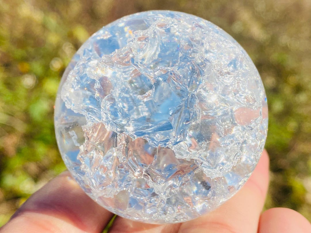 Clear Aura Crackle Quartz Sphere: Hand Carved Crystal Ball (50mm) - Etsy
