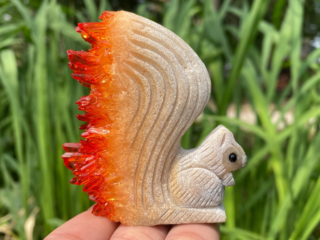 2.6'' Natural Red Geode Stone,crystal Squirrel,quartz Crystal,hand ...