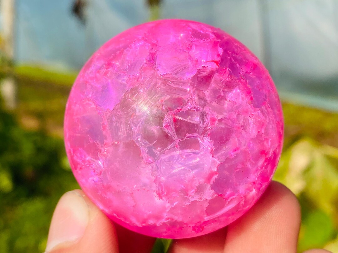 1.9 Titanium Pink Magical Aura Crackle Sphere,quartz Crystal,hand ...