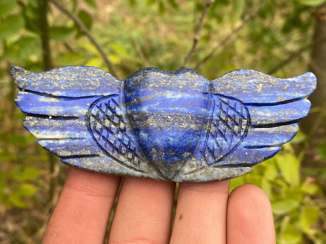 Hand Carved Lapis Lazuli Crystal Heart With Wings: Home Decor (3 Inch ...
