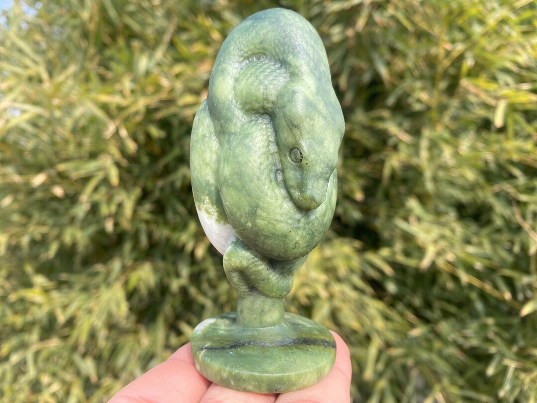3.9" Natural Green Jade Quartz,quartz Crystal,hand Carved,crystal Snake ...
