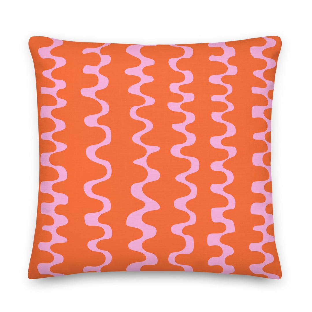 Wobbly Lines Collage Premium Throw Pillow Pink and Scarlet Orange ...