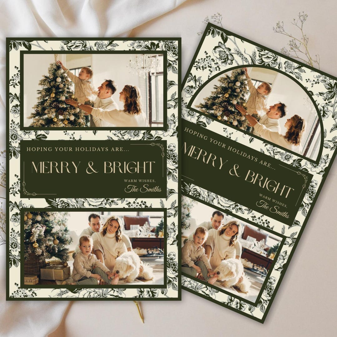 Merry & Bright Holiday Card, Editable Christmas Card - Etsy