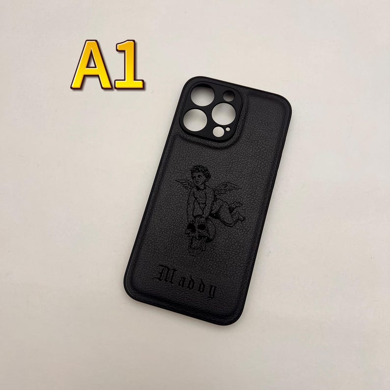 Gothic Tattoo Style Custom Name Leather Phone Case iPhone 17 Air 16 E ...