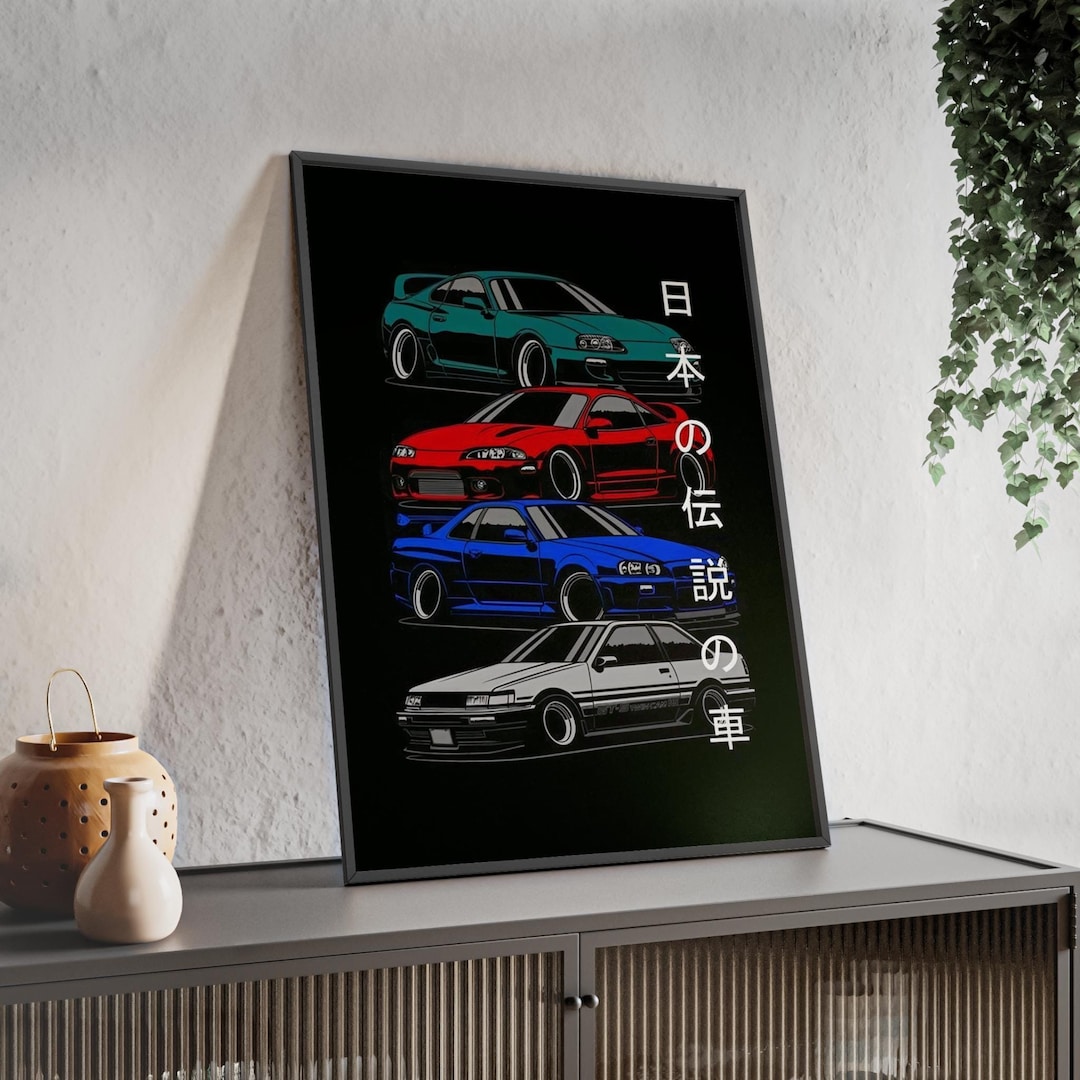 Iconic JDM Cars Poster, Toyota Supra MK4, Nissan GTR R34, Mitsubishi ...