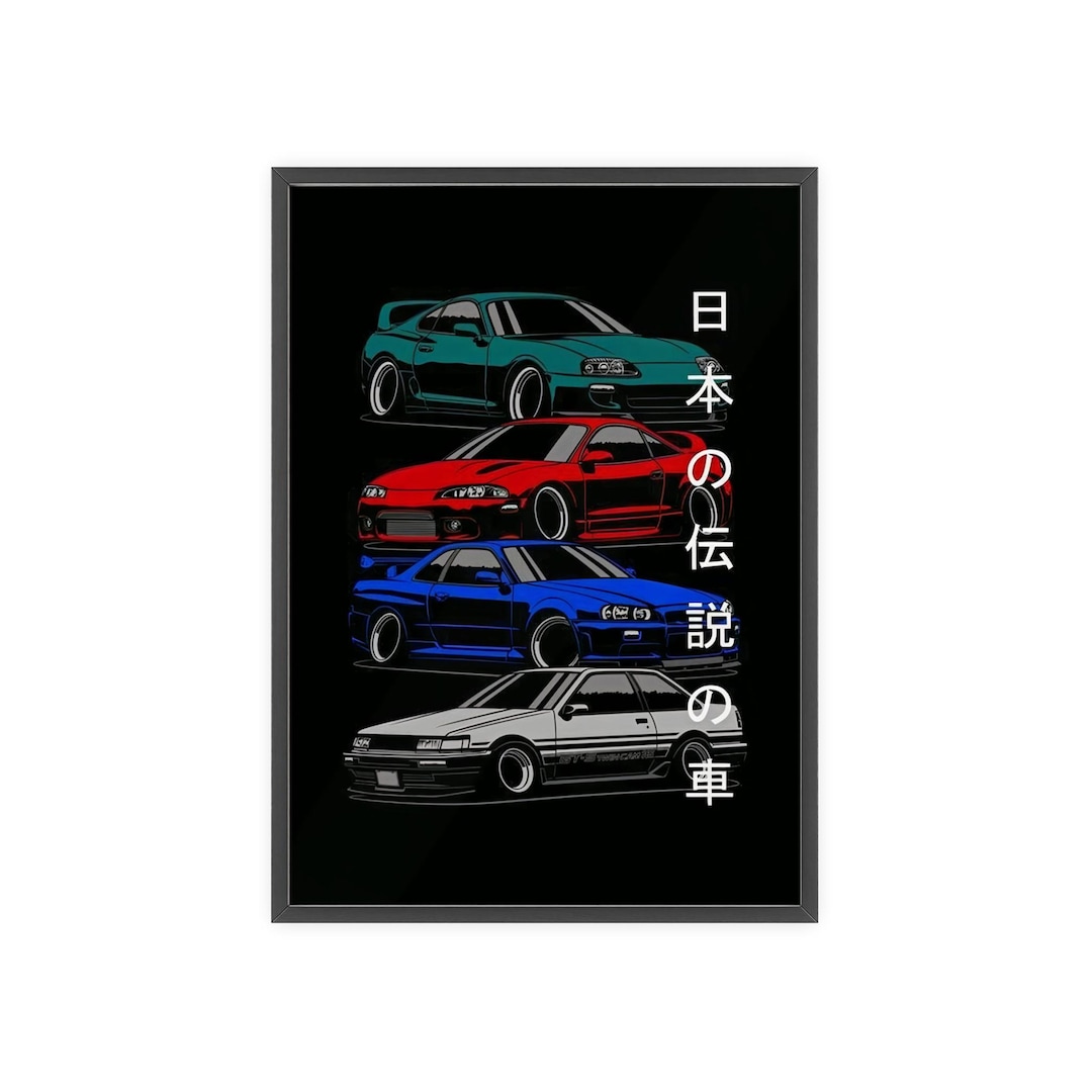 Iconic JDM Cars Poster, Toyota Supra MK4, Nissan GTR R34, Mitsubishi ...