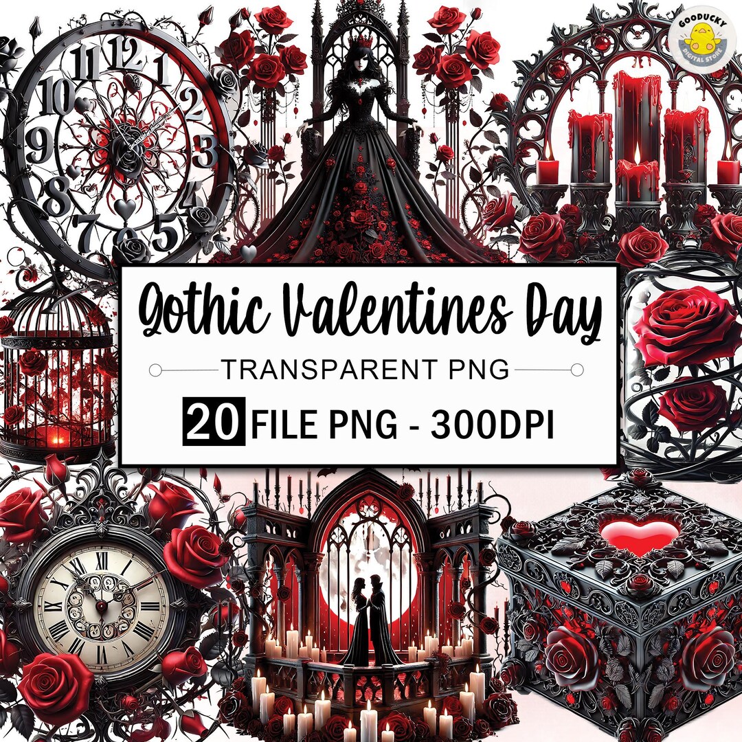 Gothic Valentines Day Clipart, 20 PNG Valentine Dark Clipart, Gothic ...