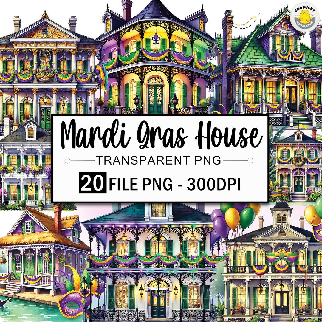 20 Masquerade House Bundle Clipart PNG, Watercolor Mardi Gras House ...