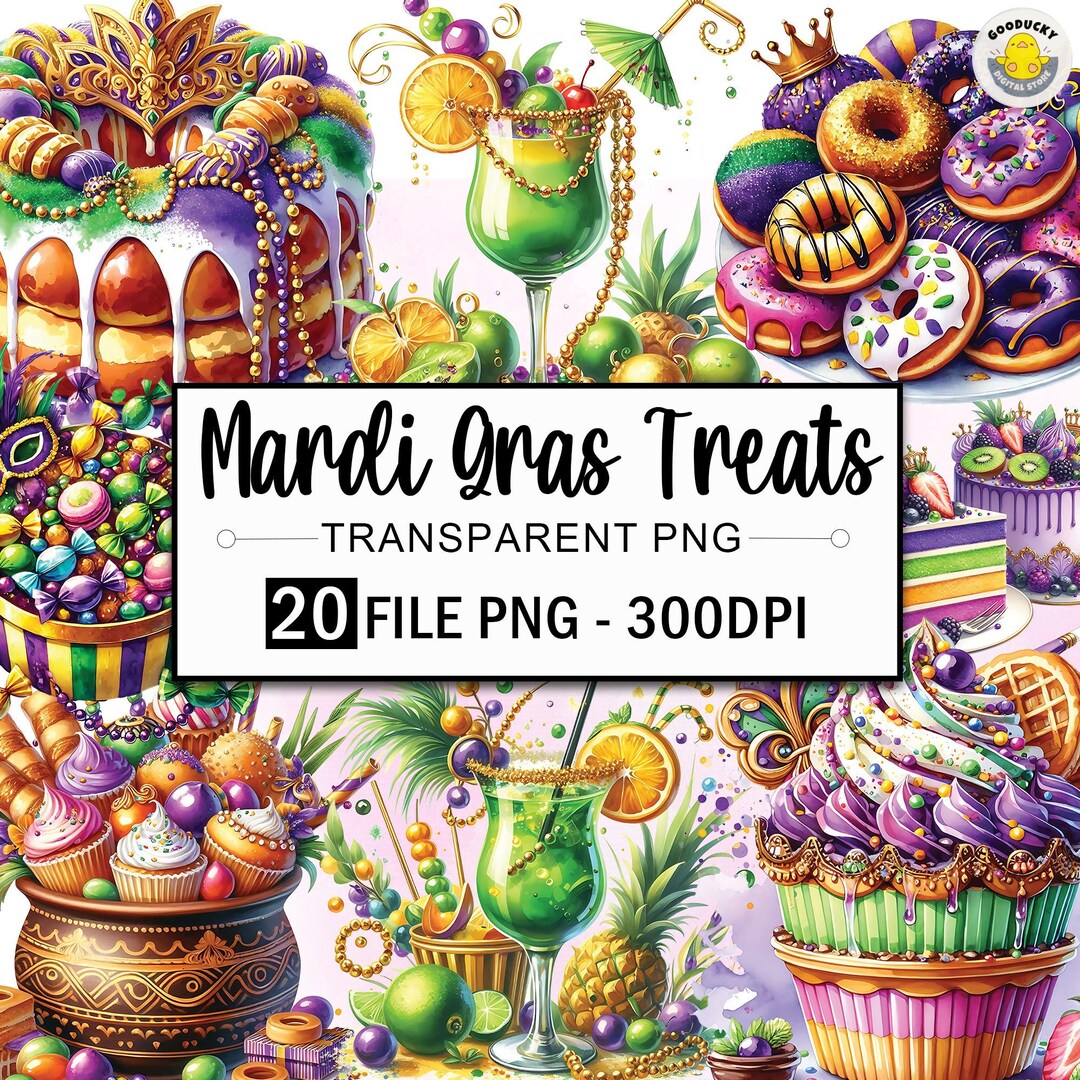 20+ Carnival Food Bundle Clipart PNG, Watercolor Mardi Gras Treat ...
