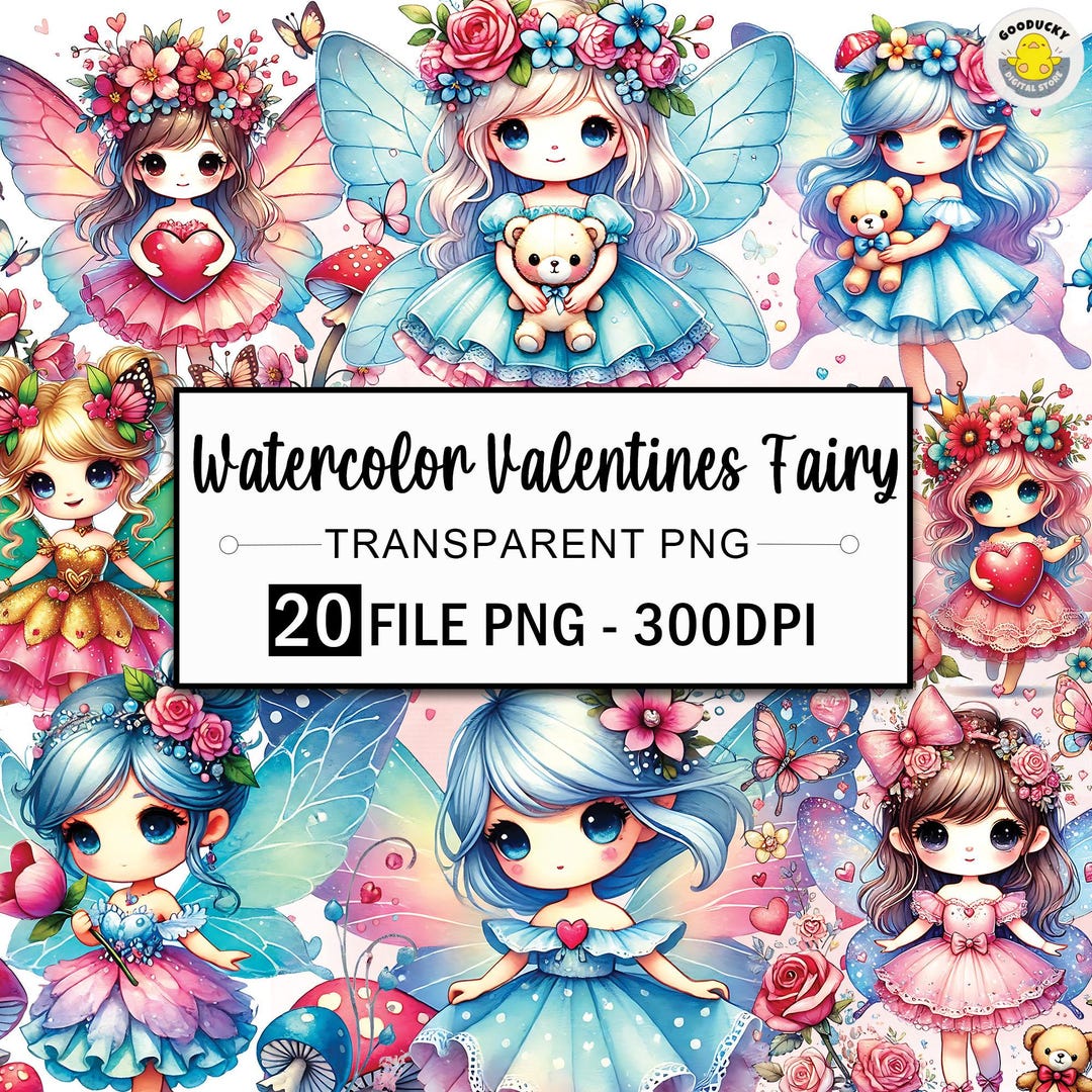 Watercolor Valentines Fairy Clipart, 20 PNG Valentines Fairy Clipart ...